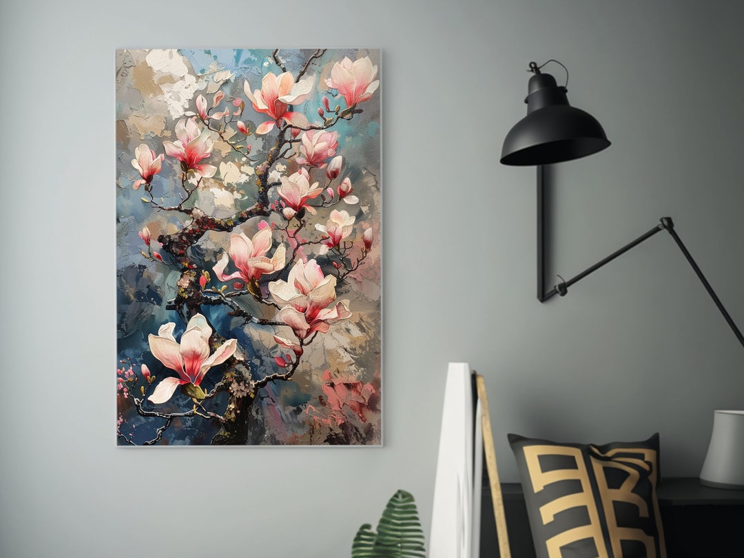 Oil Painting Pink Flowers in Vase Cloisonnism Art Style Art Print ...