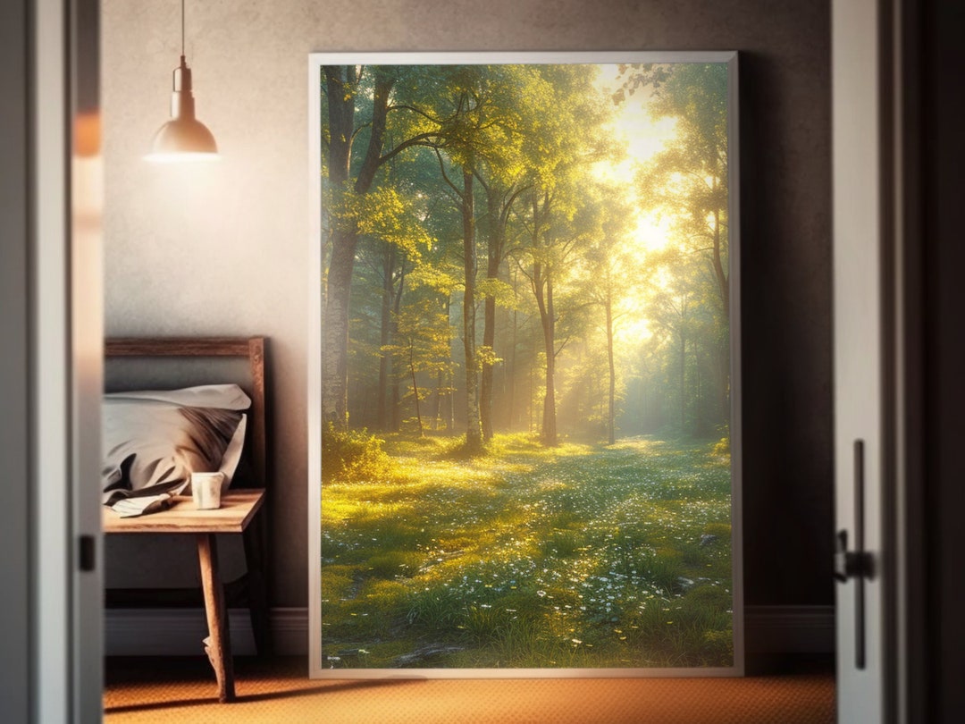 Sunlit Forest Matte Poster Nature-inspired Serene Lush Trees Enchanting ...