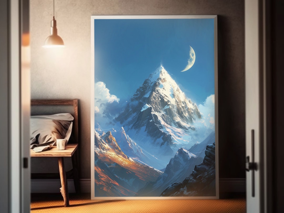 Fantasy Mountain Moon Matte Poster Art Detailed Mountainous Scenery ...