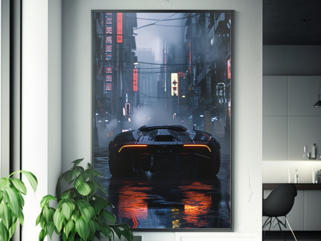 Cyberpunk Retrofuture Poster Bladerunner-inspired Car Rainy City Night ...