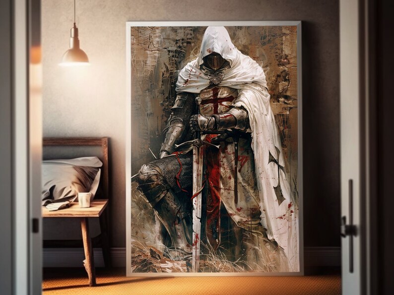 Gothic Knight Templar Sword Art Medieval Crusader Painting Holy Warrior Poster Teutonic Fighter ...