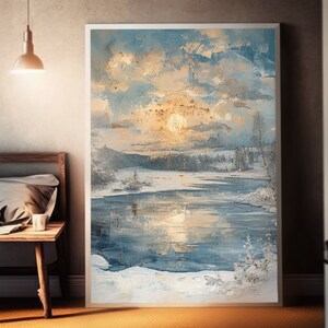 Winter Lake Snowscape Impressionist Art Snowy Landscape Matte Painting ...