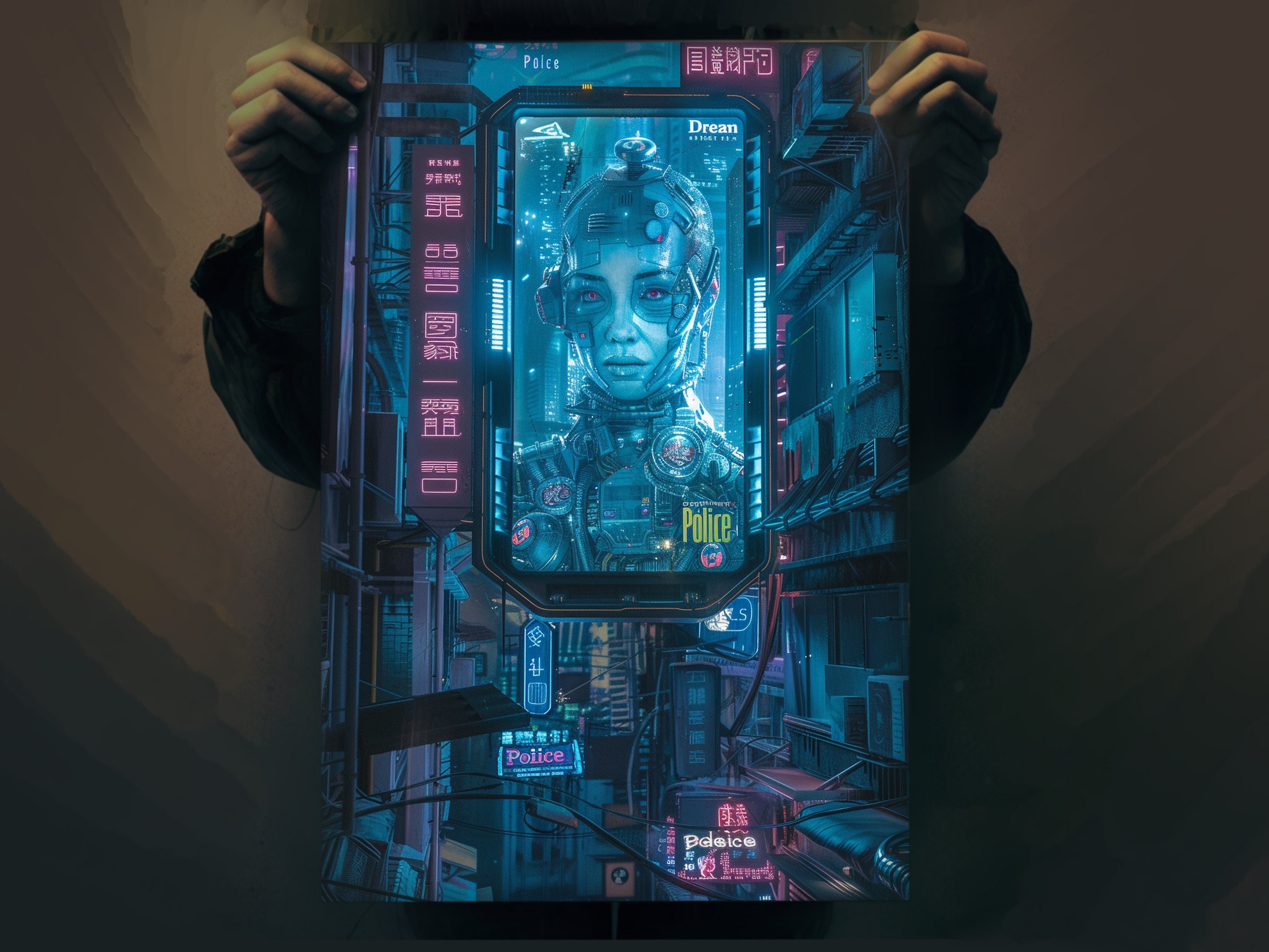 Cyberpunk Robot City Night Poster Retrofuturism Art Print Advanced ...