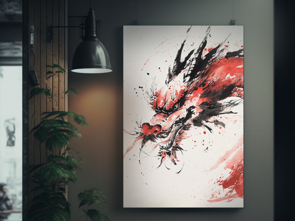 Red & Black Dragon Airbrush Poster European Ink Painting Detailed Brush ...