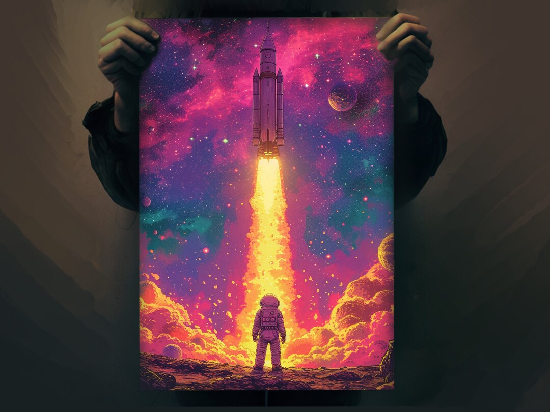 Spaceman & Rocket Cosmic LSD Art Cgsociety Space Background Colorful ...