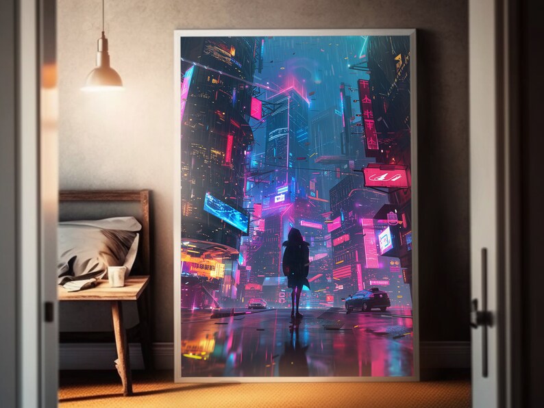 Cyberpunk Cityscape Poster Retrofuturism Art Print Night Urban Imagery ...