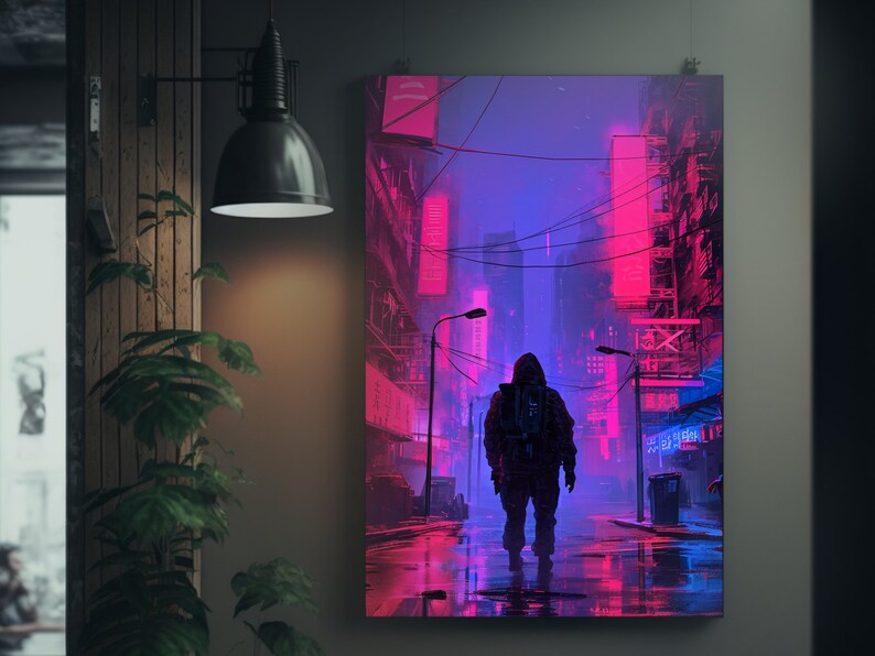 Cyberpunk Gas Mask Art Poster Retrofuturism Dreamy Colorful Streets ...
