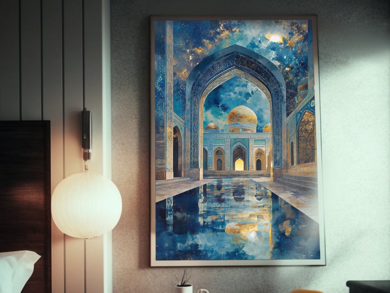 Qajar Islamic Art Poster Mosque Reflection Pool Painting Samarkand ...