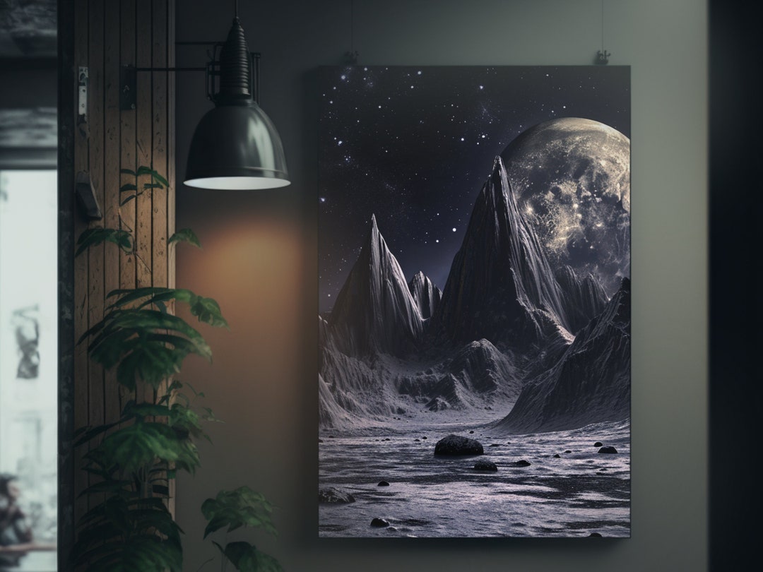 Polycount Mountain Range Full Moon Poster Space Art Lunar Surface ...
