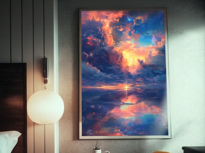 Sunset Over Water Matte Painting Luminous Sky Fantasy Art Poster ...