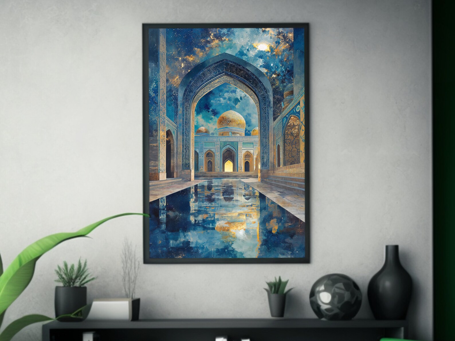 Qajar Islamic Art Poster Mosque Reflection Pool Painting Samarkand ...