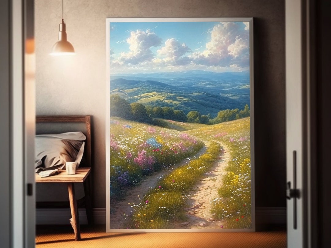Vibrant Meadow Trail Poster Floral Field Artwork Nature Landscape Print ...