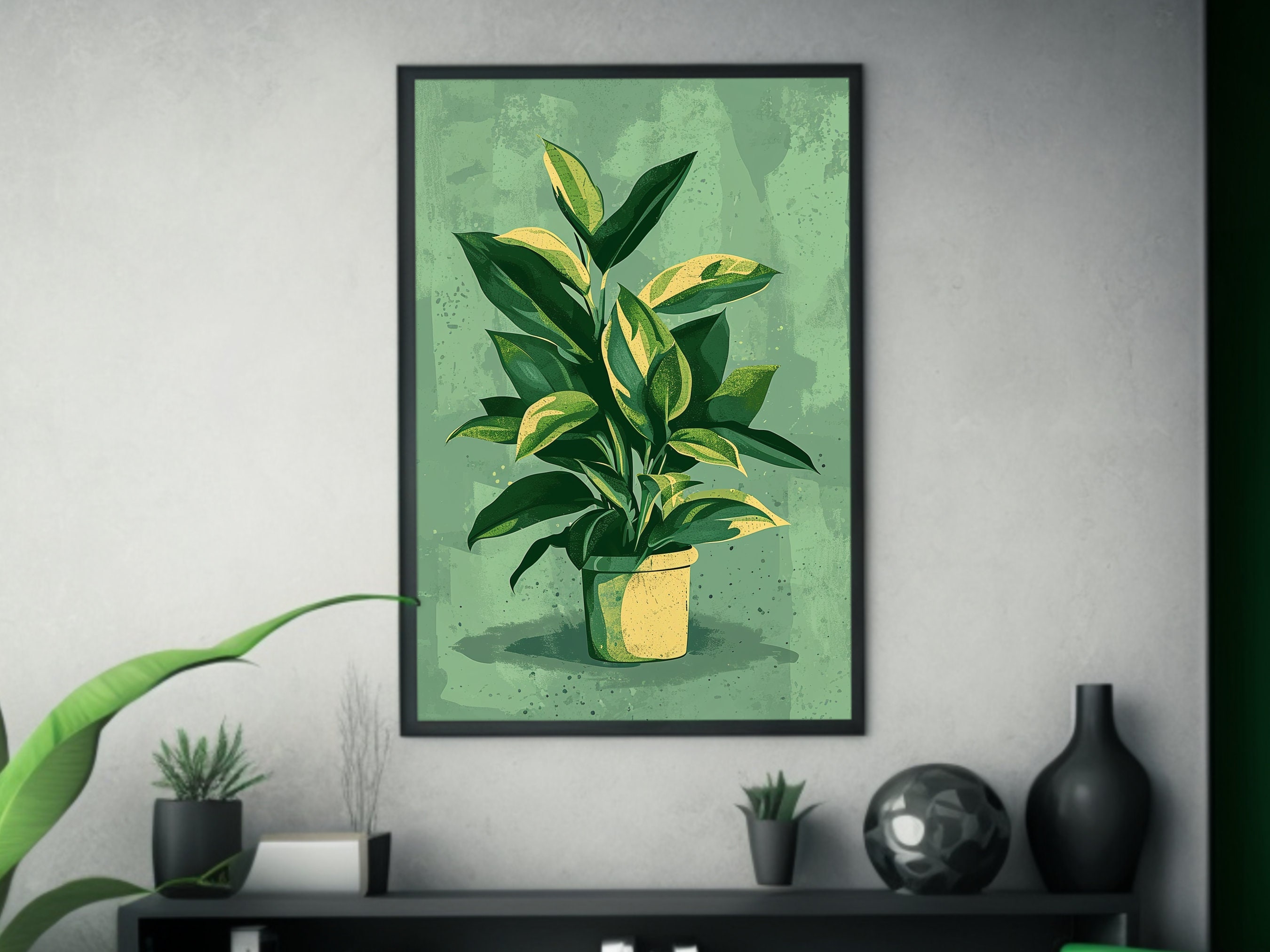 Green Potted Plant Poster Digital Art Award-winning Style House Plants ...
