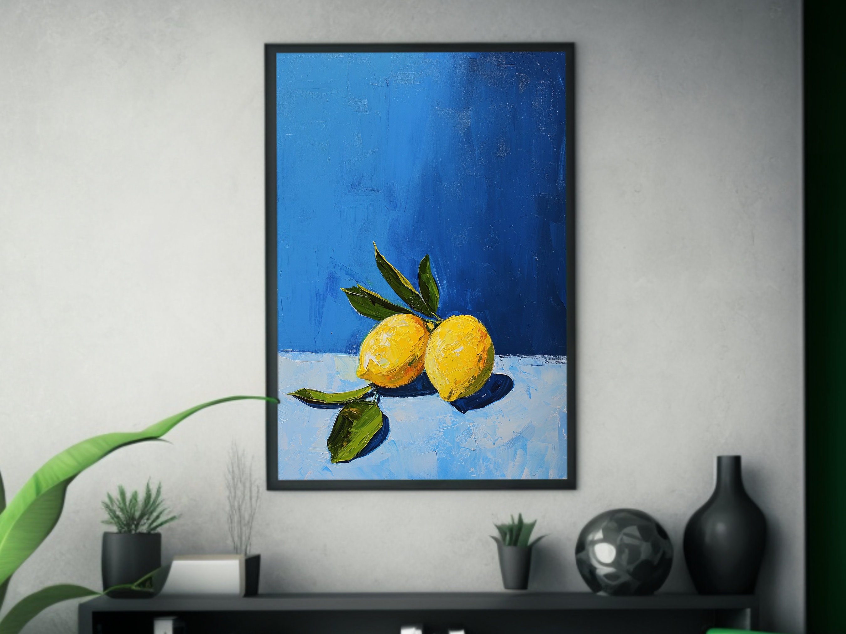 Ultrafine Lemon Artwork American Scene Poster in Prussian Blue Impasto ...