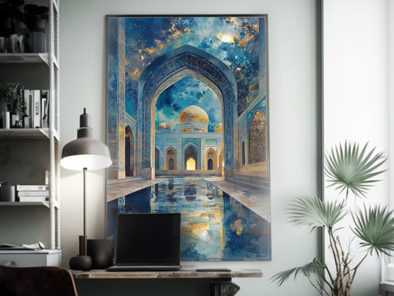 Qajar Islamic Art Poster Mosque Reflection Pool Painting Samarkand ...