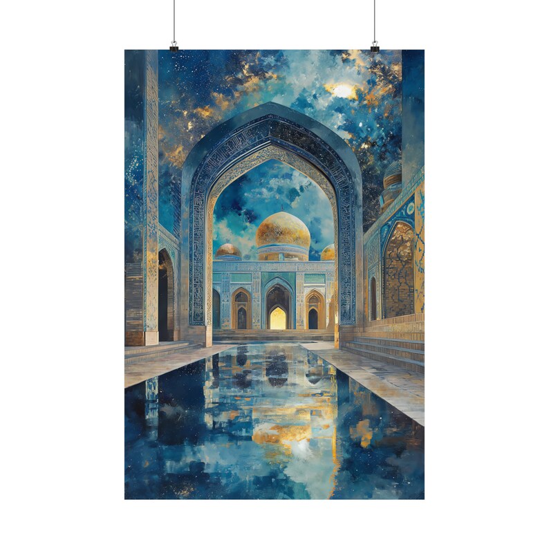 Qajar Islamic Art Poster Mosque Reflection Pool Painting Samarkand ...