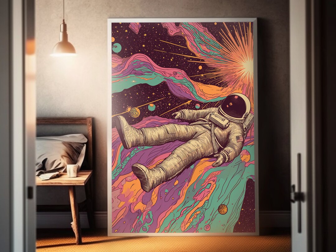 Cosmic Psychedelic Space Art Poster Astronaut Floating Among Planets ...