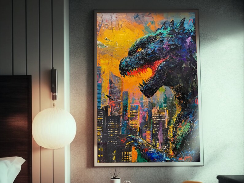 Acrylic Artwork of Iconic Godzilla City Backdrop Altermodern Character ...