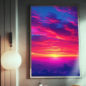 Vibrant Vaporwave Sunset Poster Color Field Matte Art Inspired by Award ...