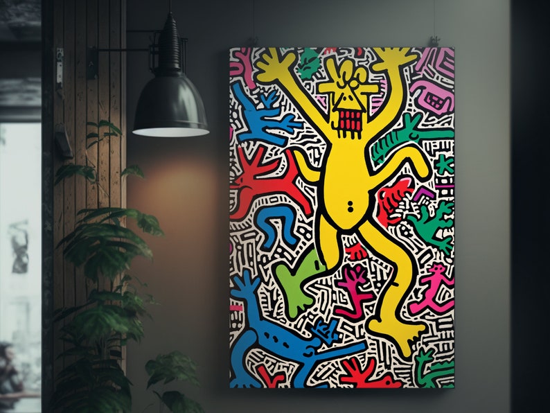 Abstract Pop Art Poster Keith Haring Inspired Style Colorful Dancing ...