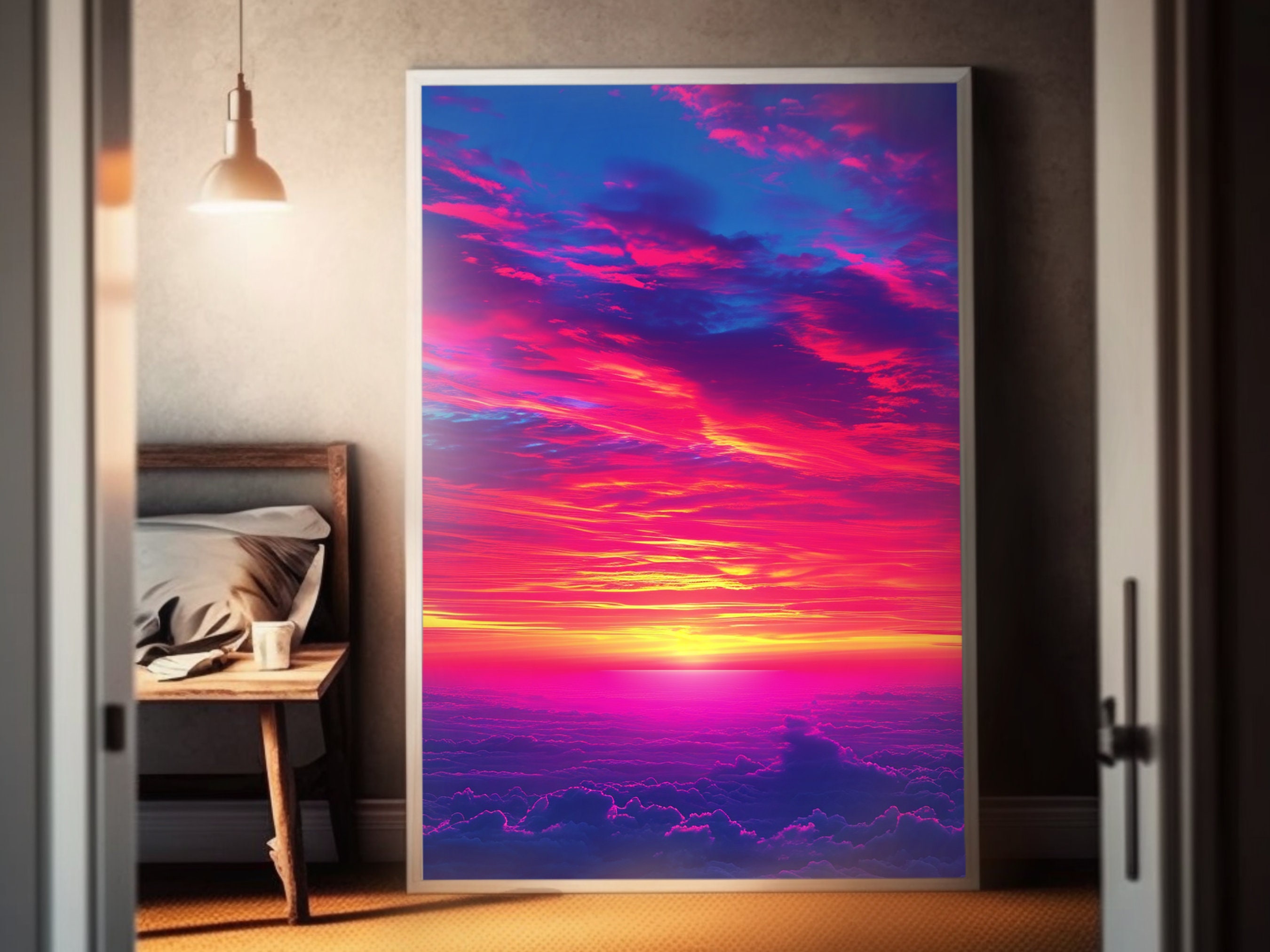 Vibrant Vaporwave Sunset Poster Color Field Matte Art Inspired by Award ...
