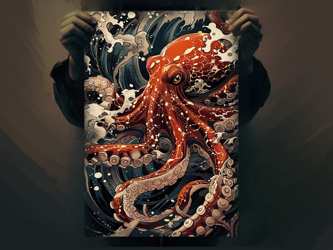 Psychedelic Octopus Ocean Poster Anime Art Detail Japanese Inspired ...