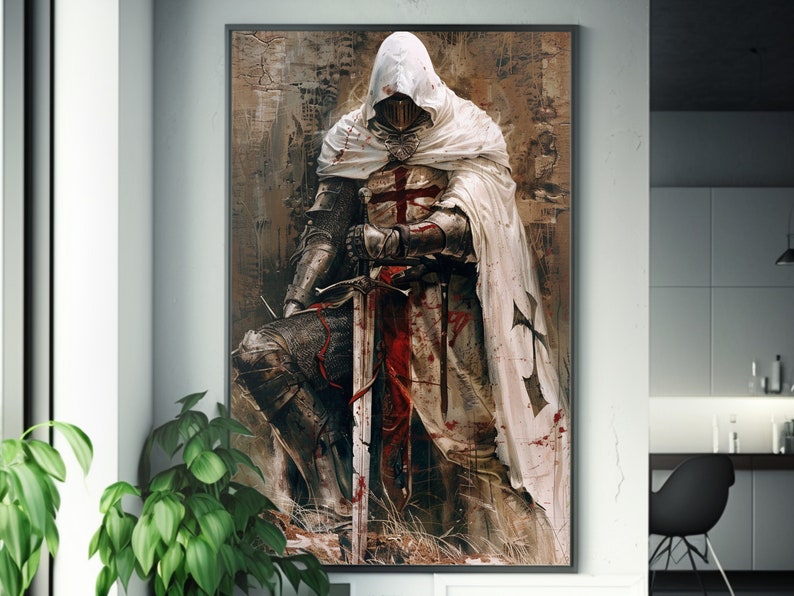Gothic Knight Templar Sword Art Medieval Crusader Painting Holy Warrior Poster Teutonic Fighter ...