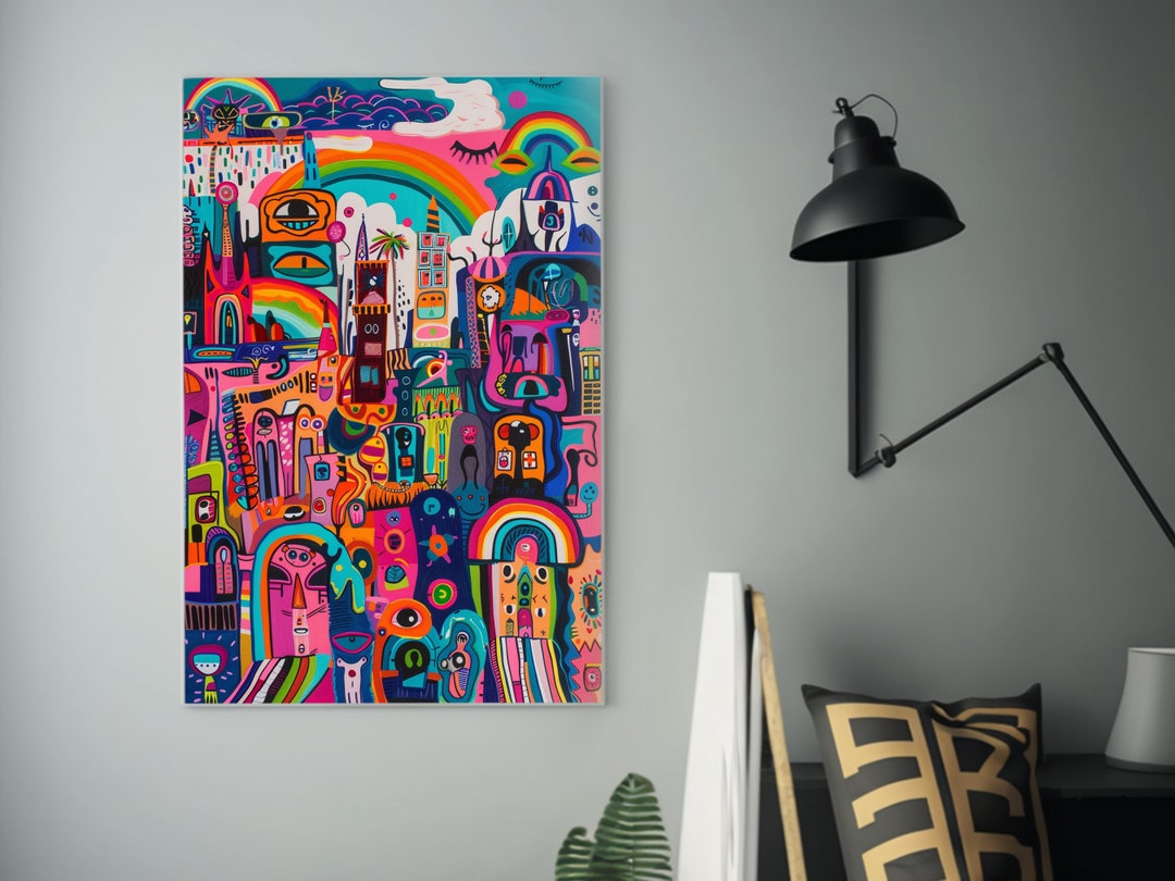 Cityscape Rainbow Poster Graffiti Art Naive Art Trending Art Styles ...