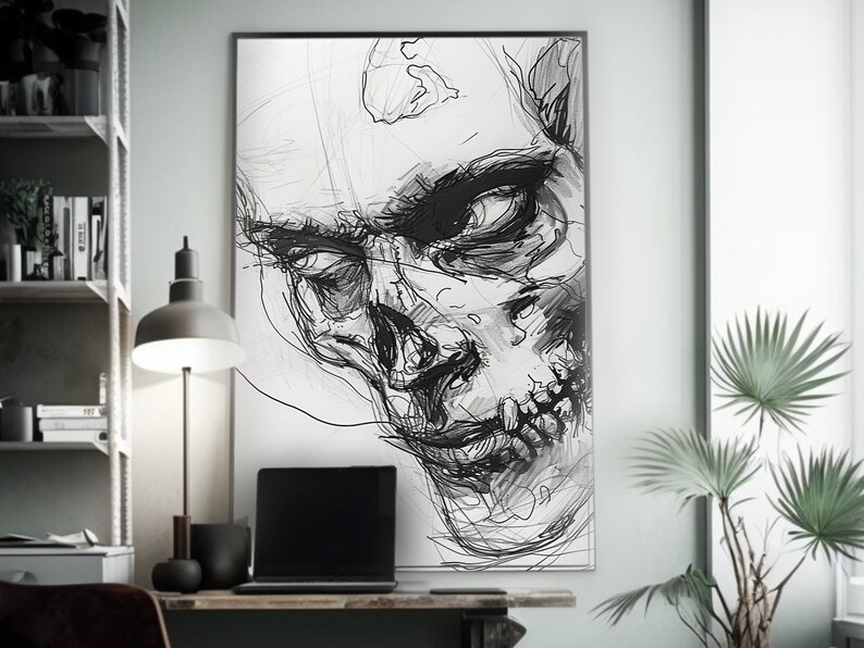Monochrome Portrait Lineart Vector Drawing Process Art Inspired by ...
