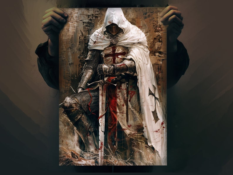 Gothic Knight Templar Sword Art Medieval Crusader Painting Holy Warrior Poster Teutonic Fighter ...