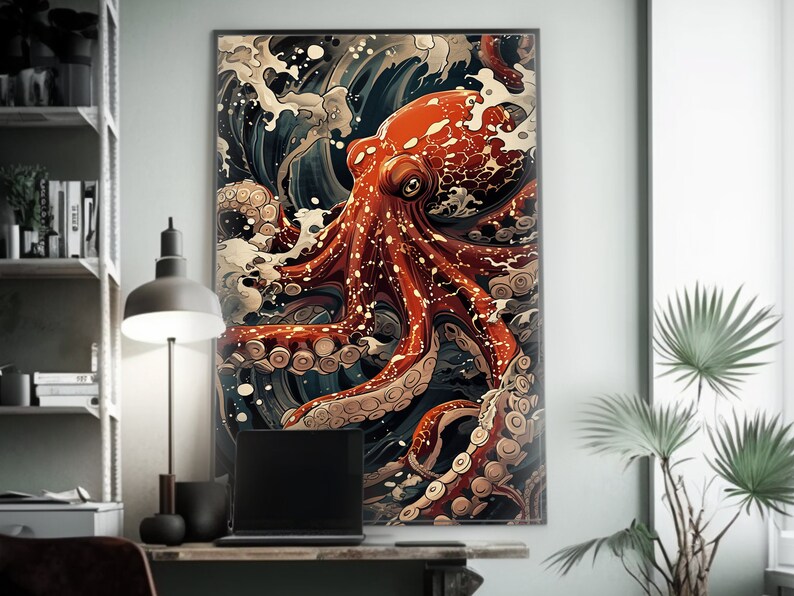 Psychedelic Octopus Ocean Poster Anime Art Detail Japanese Inspired ...
