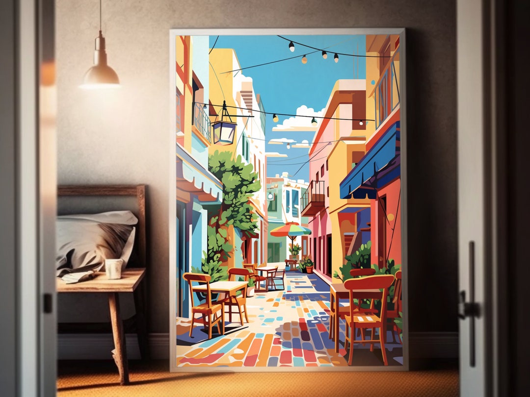 Brightly Colored Street Scene Poster Ultrafine American Scene Painting ...