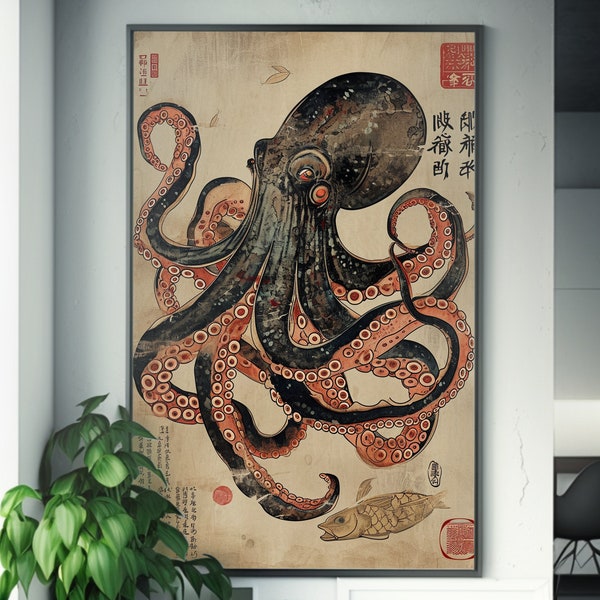 Japanese Octopus Poster - Etsy UK