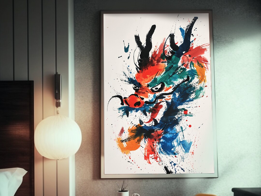 Vibrant Cloisonnism Chinese Dragon Poster Watercolor Art Energetic ...