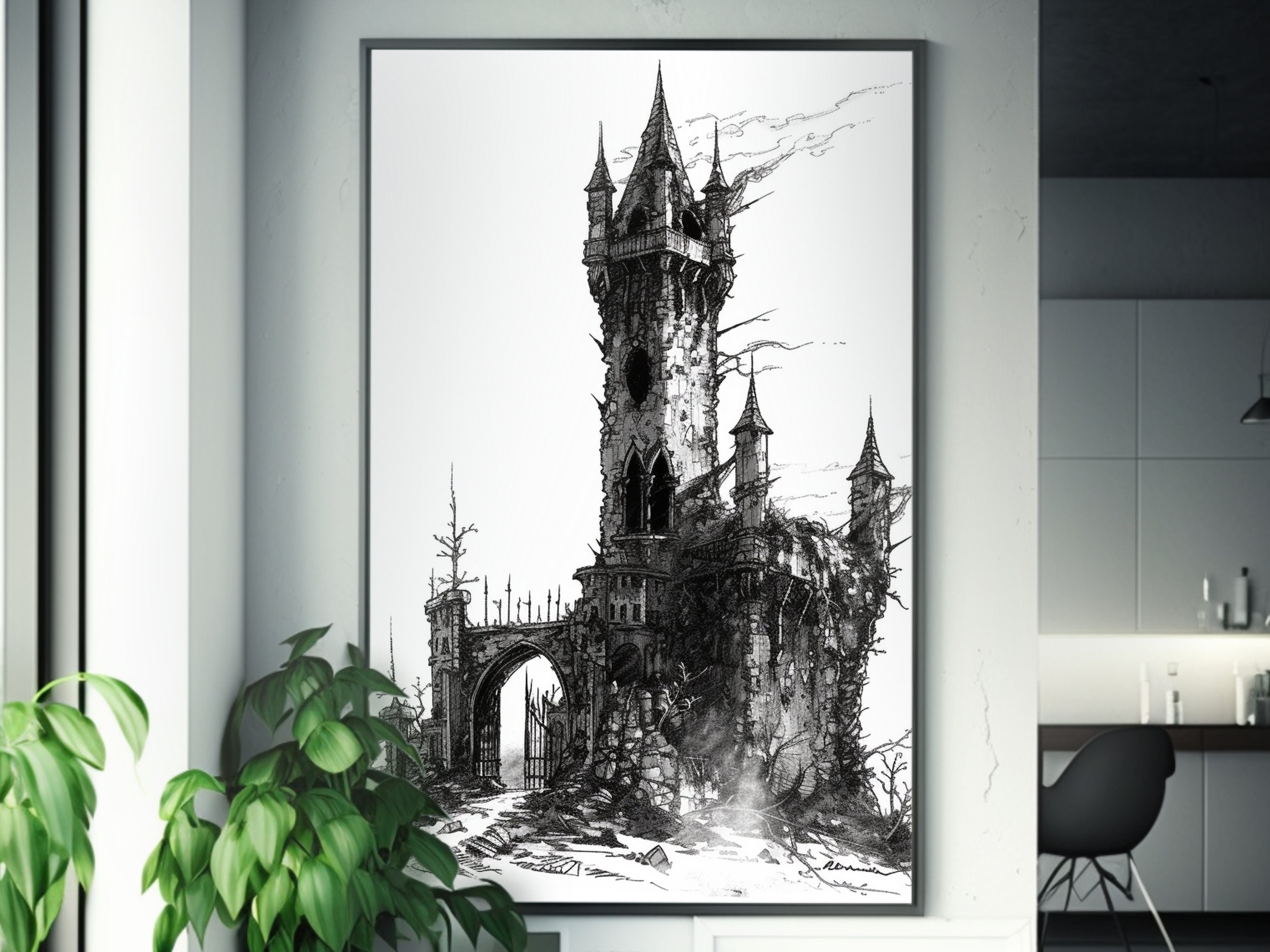 Gothic Castle Art Print Dark Fantasy Concept Art Medieval Tower ...