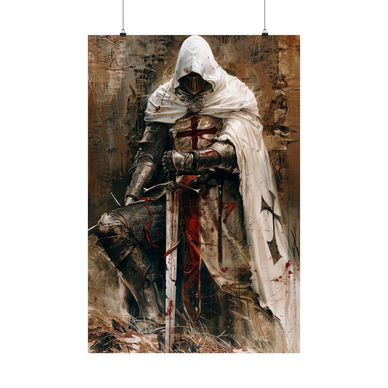 Gothic Knight Templar Sword Art Medieval Crusader Painting Holy Warrior ...
