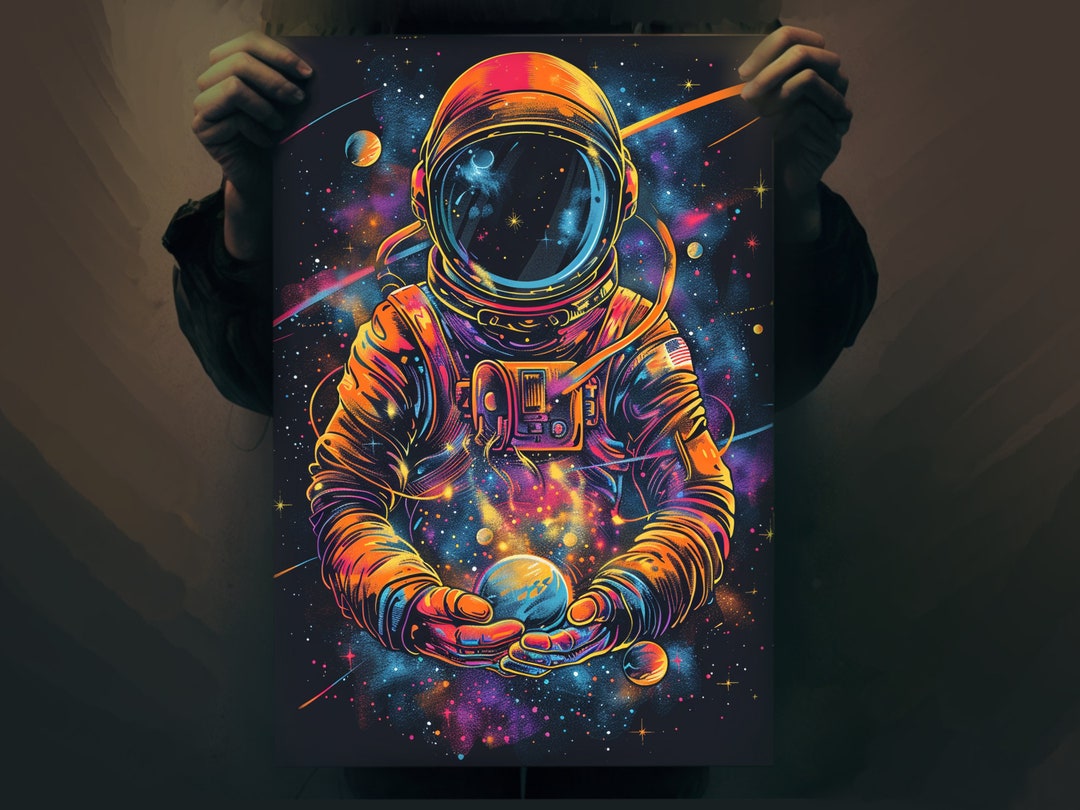 Astronaut Embracing Planet Digital Art Poster Space Background Sci-fi ...
