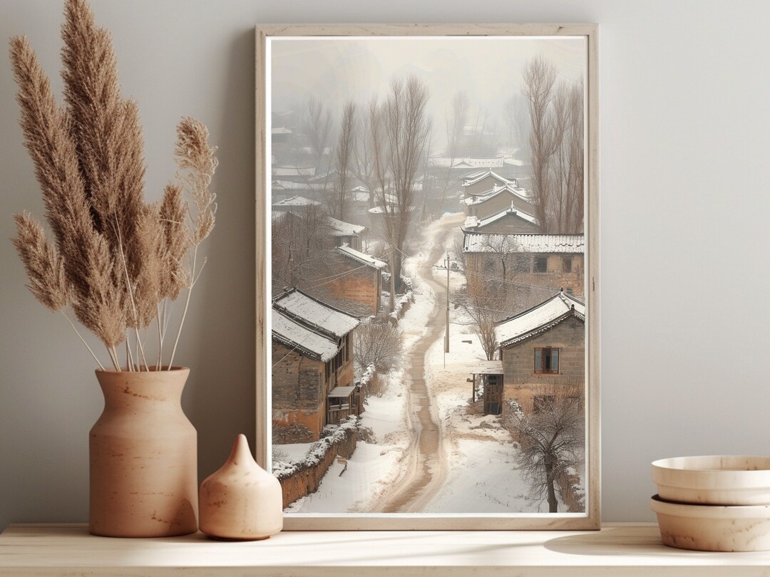 Snowy Chinese Village Print Naive Art Poster Award-winning Artist ...