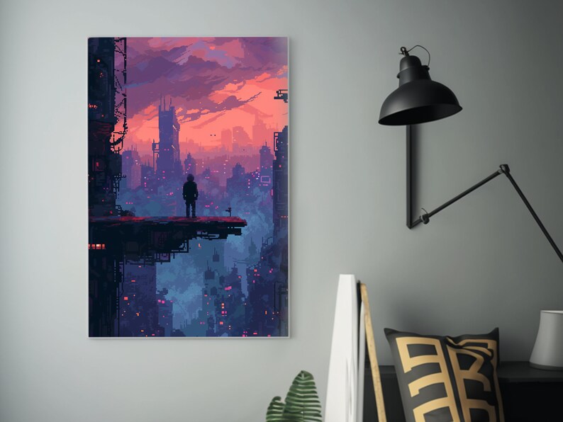 Pixel Art Poster Cyberpunk City Platform Scene Dreamy Colors Trending ...