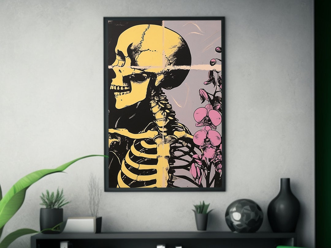 Skeleton Pop Art Poster Neoplasticism Floral Design Street Art Inspired ...