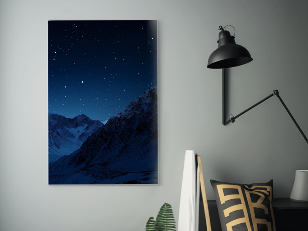 Mountainous Starry Night Sky Nature-inspired Art Print Starlit Mountain ...