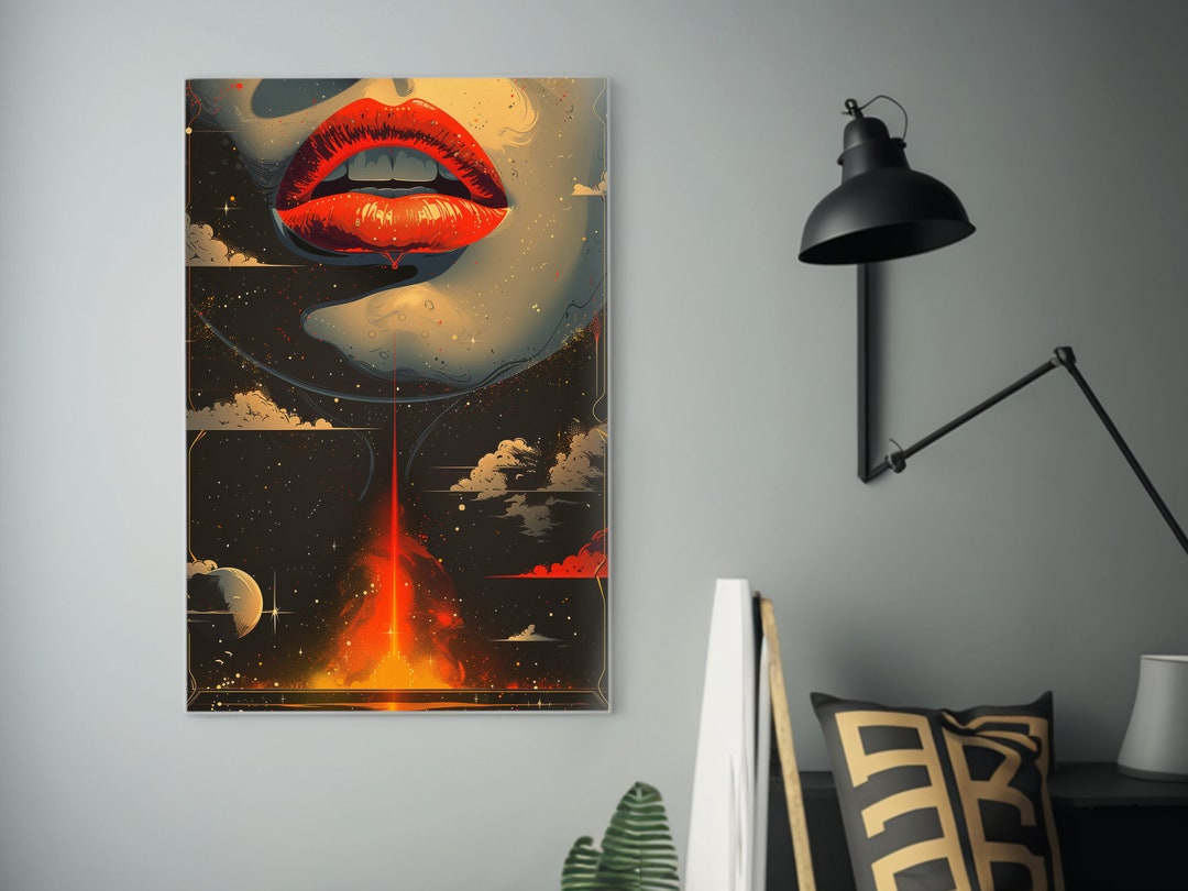 Art Deco Woman's Face Poster Red Lips Influenced by Style of Kilian Eng ...