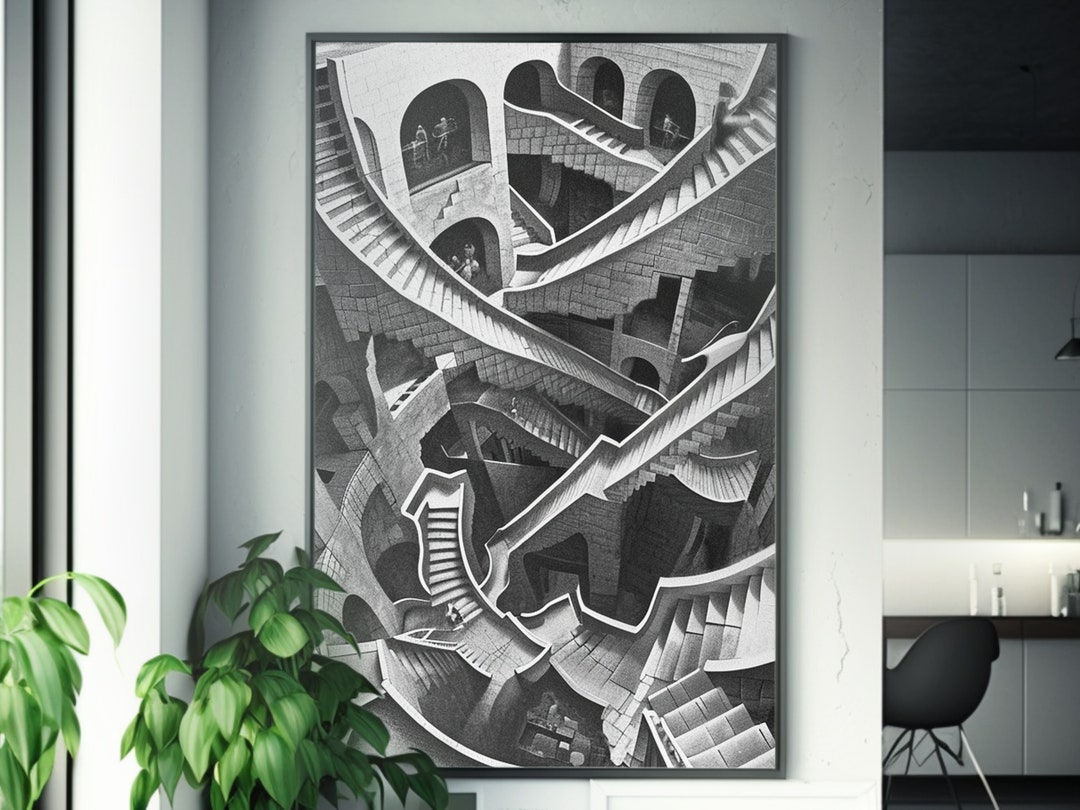 Surrealist Spiral Staircase Artwork Illusionistic Abstract Print ...