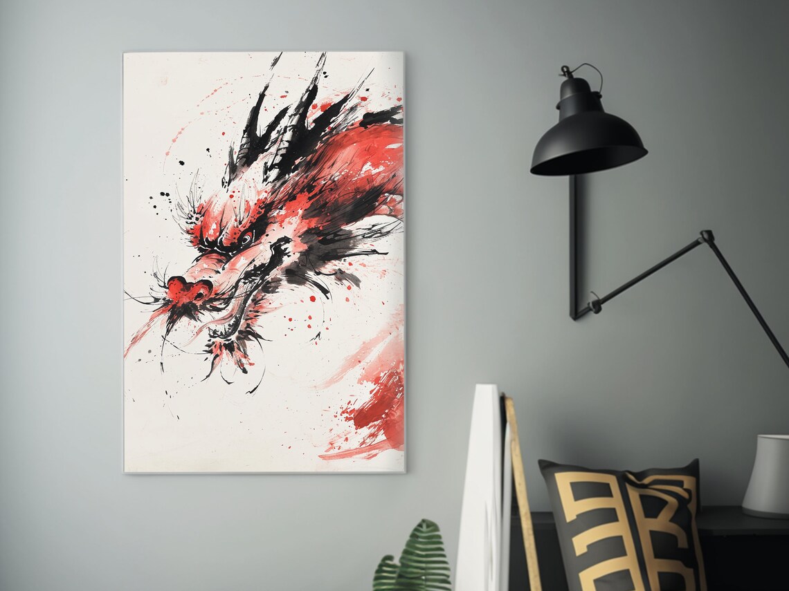 Red & Black Dragon Airbrush Poster European Ink Painting Detailed Brush ...