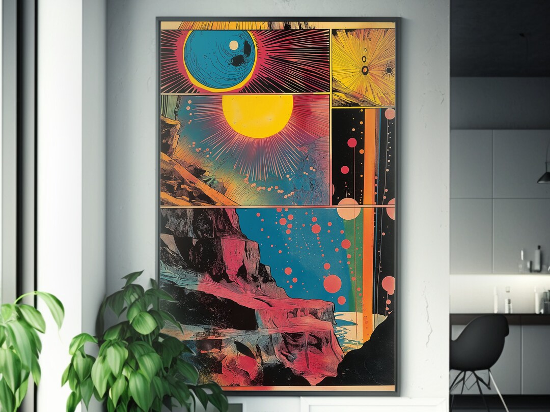 1970s Comic Strip Poster Sun Imagery Colorful Process Art Retro Comic ...