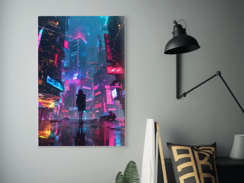 Cyberpunk Cityscape Poster Retrofuturism Art Print Night Urban Imagery ...