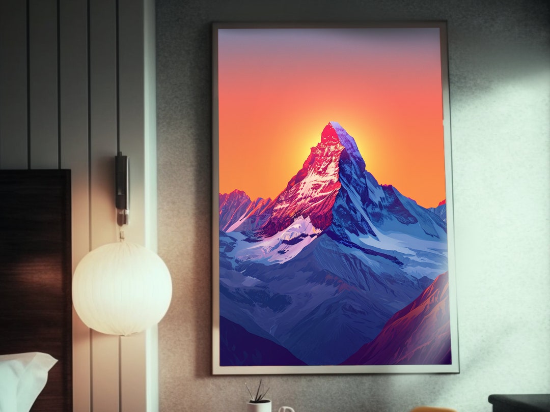 Snowy Mountain Sunset Ultrafine Detail Art Precisionism Painting ...