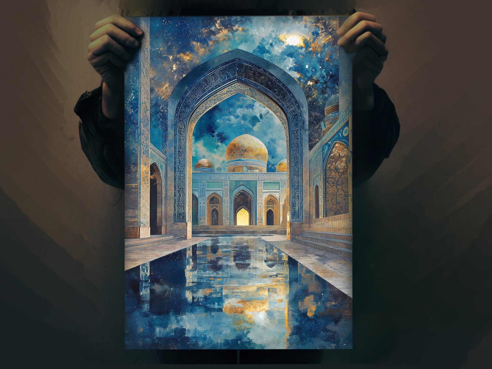 Qajar Islamic Art Poster Mosque Reflection Pool Painting Samarkand ...