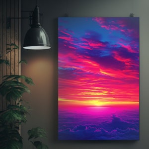 Vibrant Vaporwave Sunset Poster Color Field Matte Art Inspired by Award ...