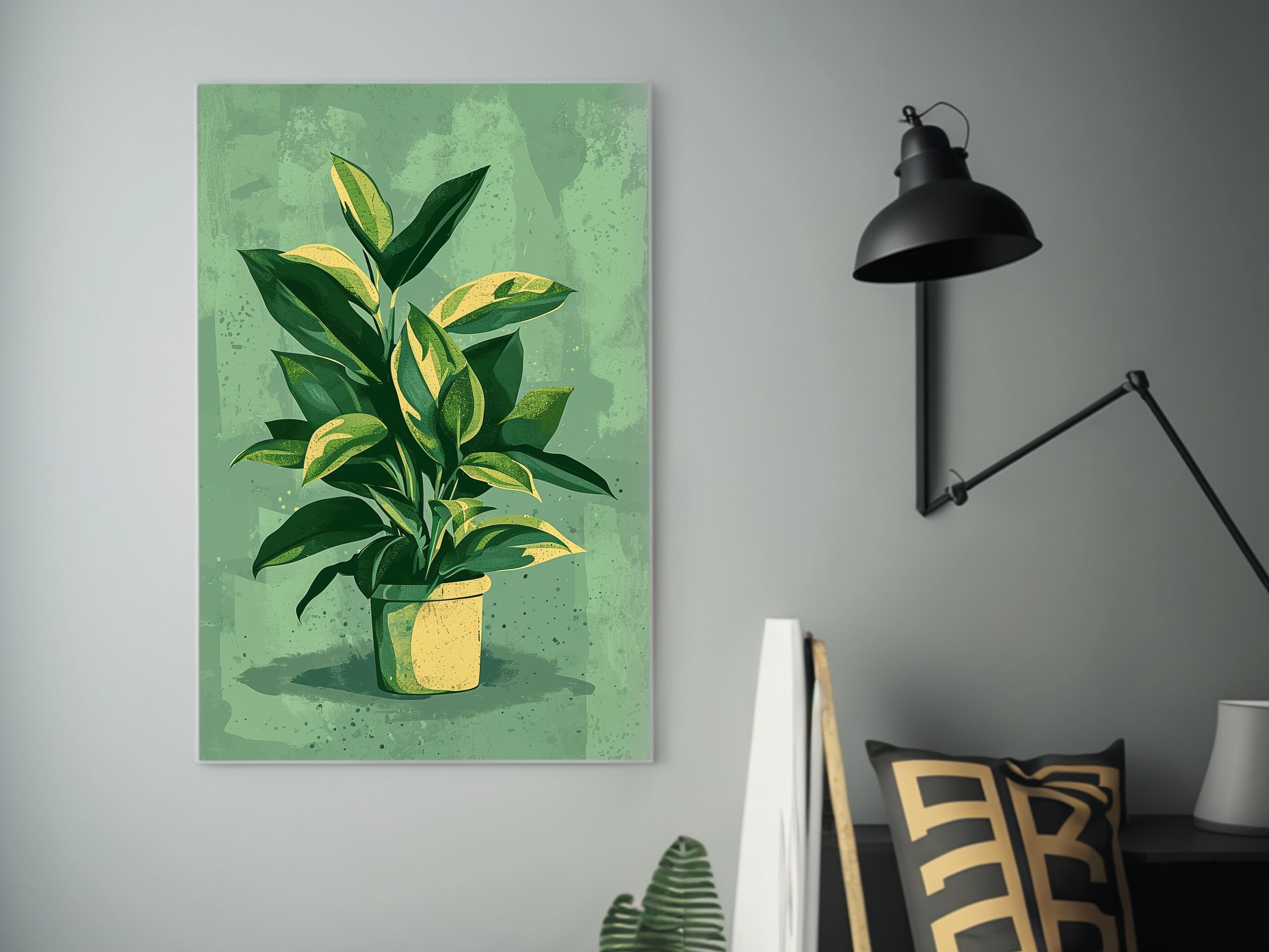 Green Potted Plant Poster Digital Art Award-winning Style House Plants ...